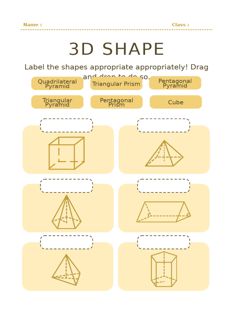 Labeling 3D Shapes Math Digital Worksheet in White Yellow Simple Style ...