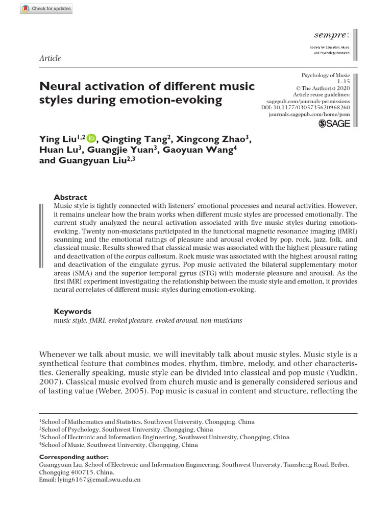 Neural Activation of Different Music Styles During Emotion-Evoking ...