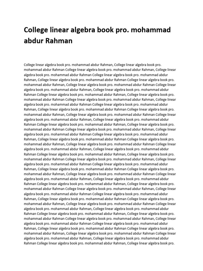 College Linear Algebra by M. Abdur Rahman | PDF | Algebra | Mathematics
