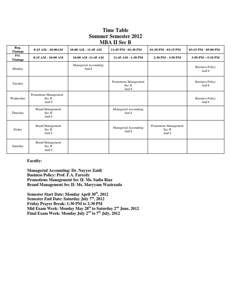Time Table-SEC B | PDF
