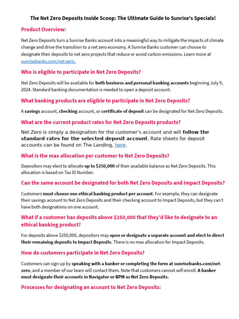 Sunrise Banks' Net Zero Deposits Guide | PDF | Deposit Account | Banks