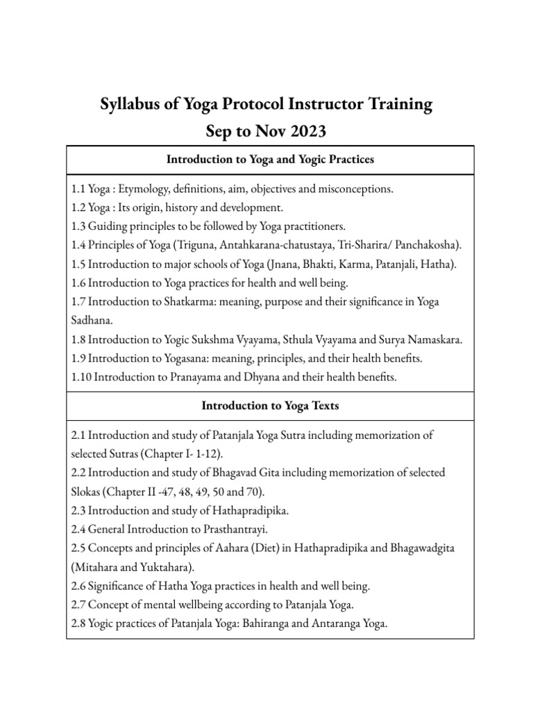 Yoga Protocol Instructor Syllabus | PDF | Yoga | Patanjali