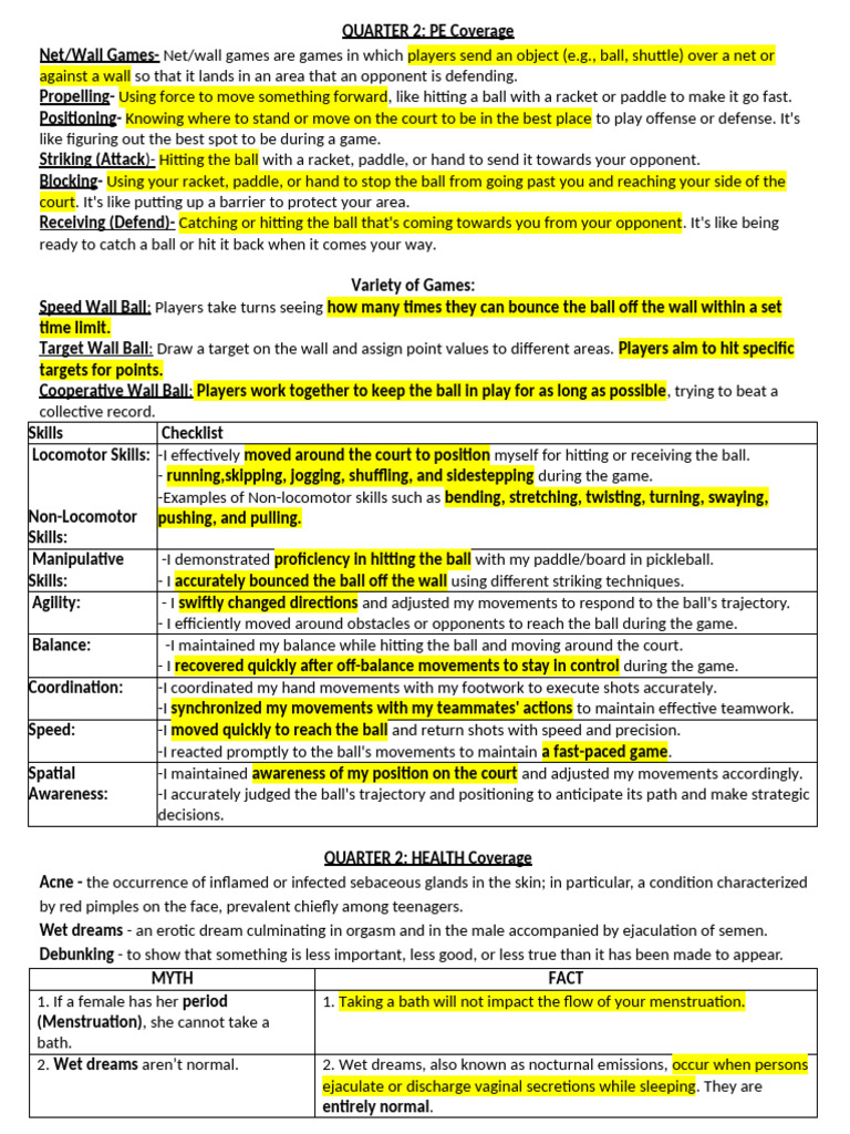Quarter 2 Pe and Health Handouts | PDF | Puberty | Animal Reproductive System