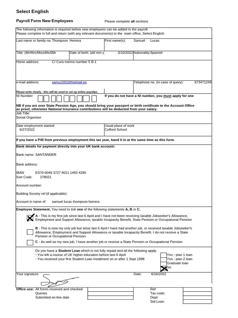 New Employee Payroll Form Template | PDF | Payroll | Pension