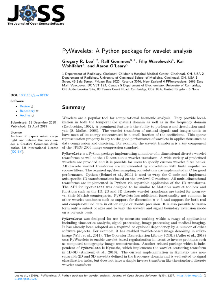 PyWavelets A Python Package For Wavelet Analysis | PDF | Wavelet | Signal Processing