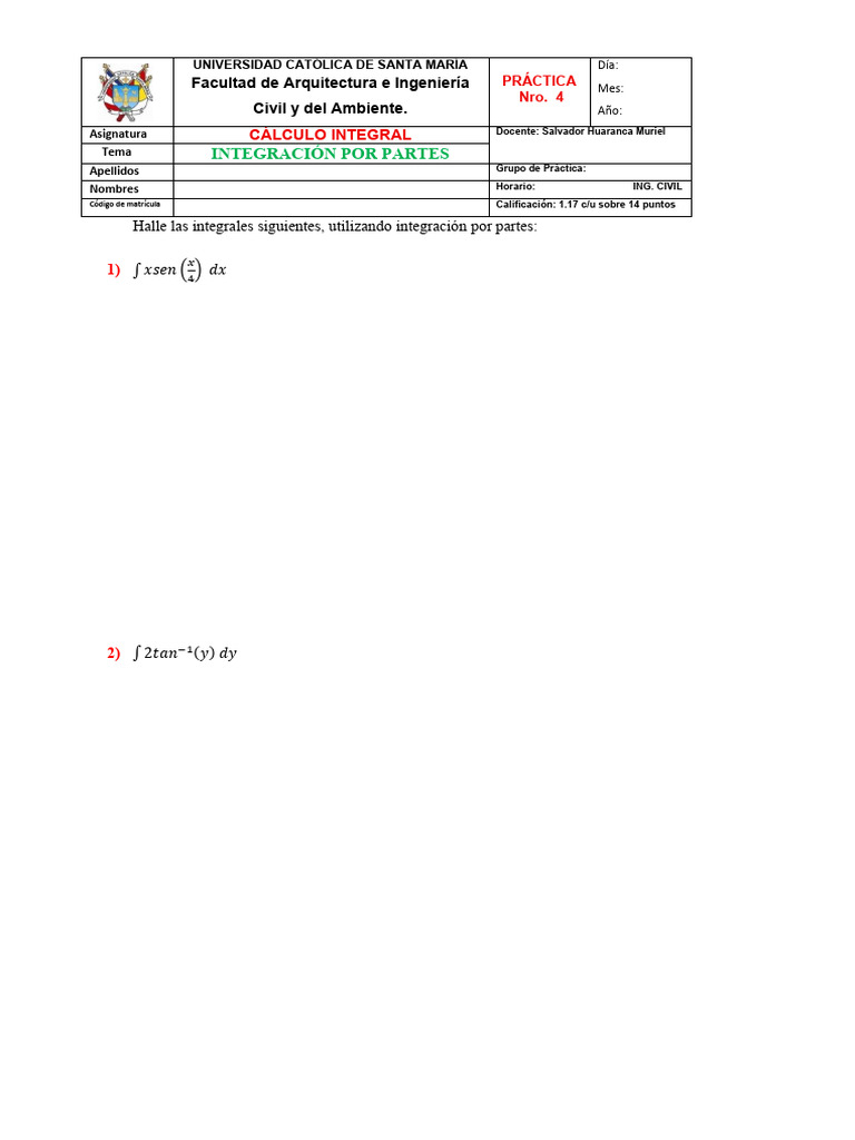 Integración por Partes: Ejercicios Resueltos | PDF | Álgebra | Física ...
