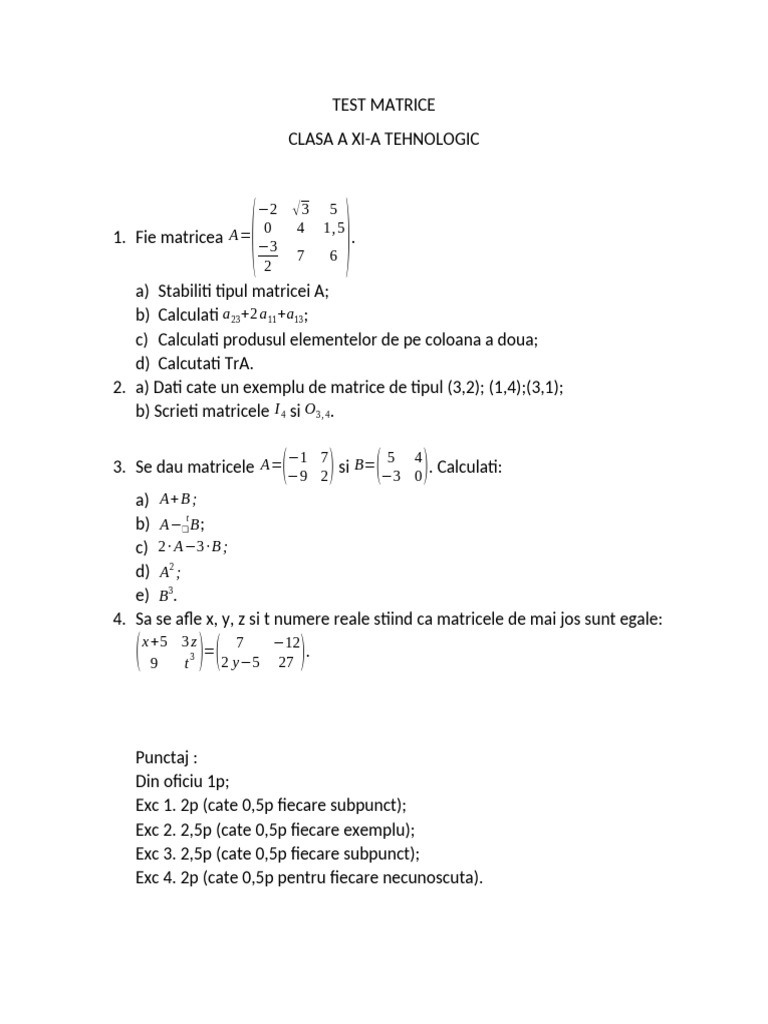 Test Din Matrice Pdf