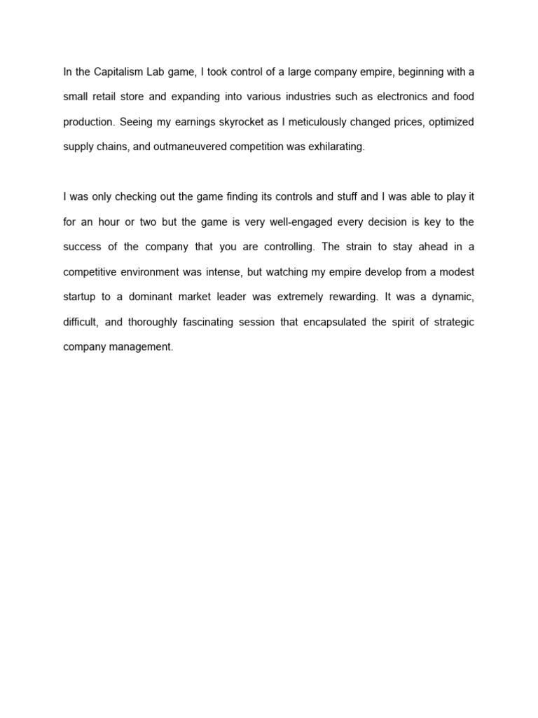 Capitalism Game Experience | PDF