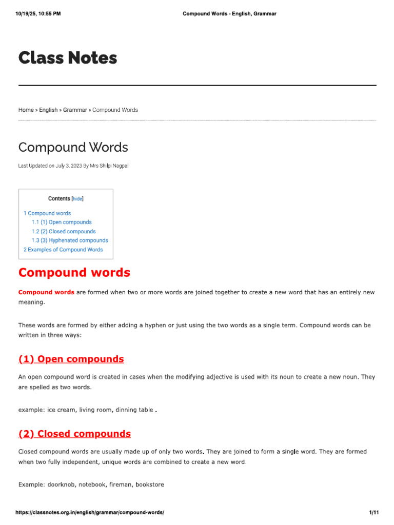 Compound Word Grammwer | PDF