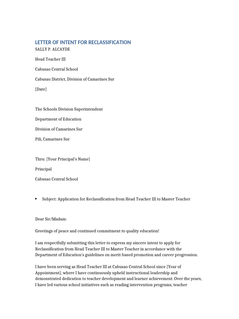 Letter of Intent Reclassification Sally Alcayde (4) | PDF