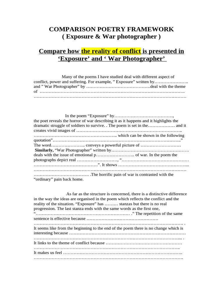 Conflict in "Exposure" vs. "War Photographer" | PDF | Poetry