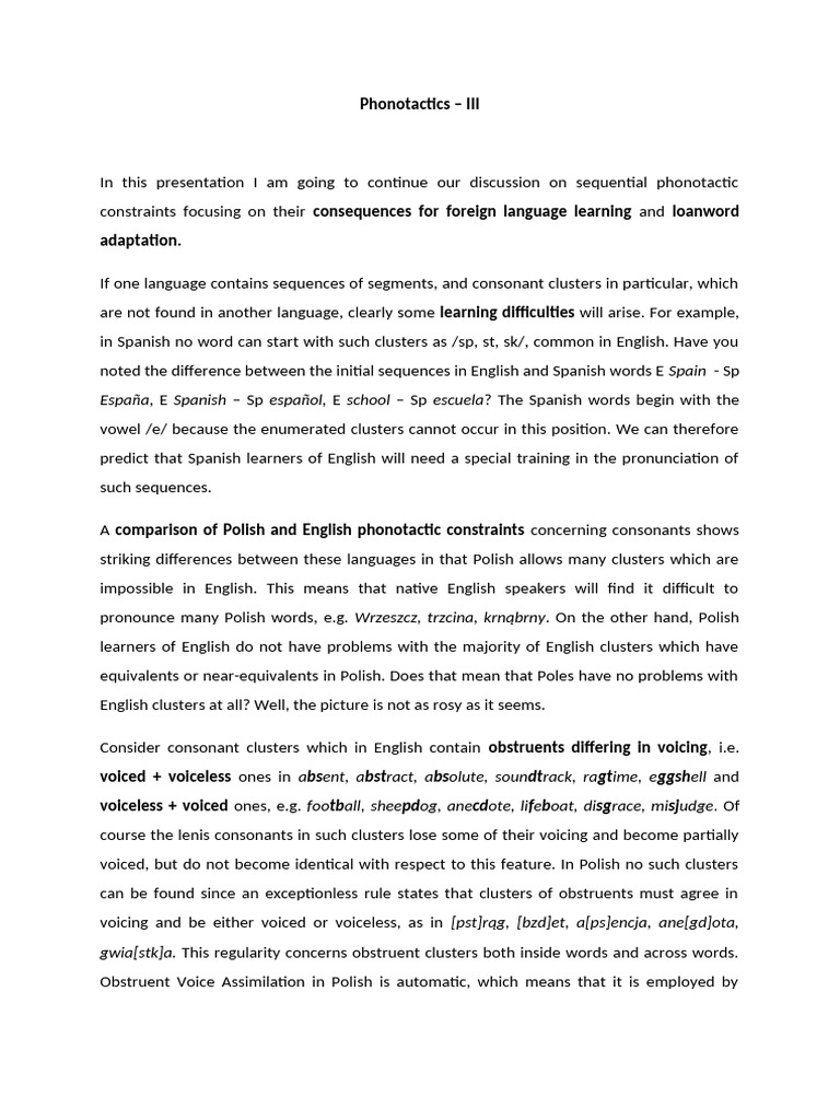 Phonotactics | PDF | English Language | Consonant
