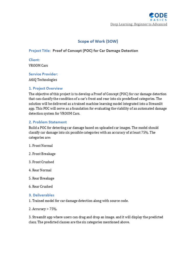 VROOM Car Damage SOW File | PDF