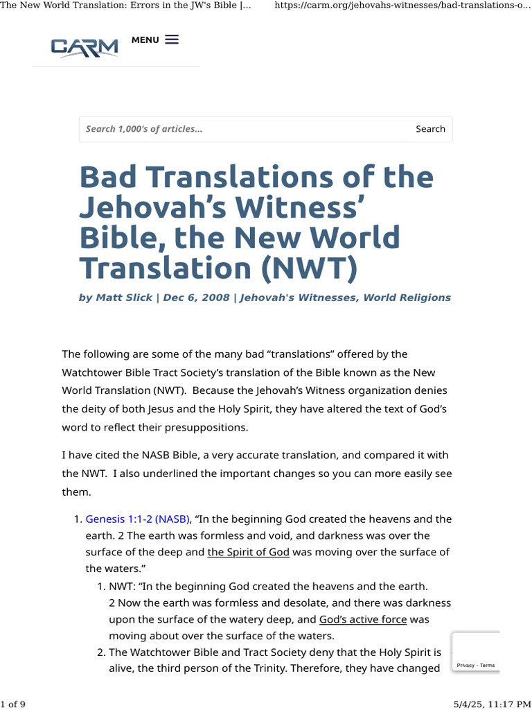 The New World Translation - Errors in The JW's Bible | PDF | Logos ...
