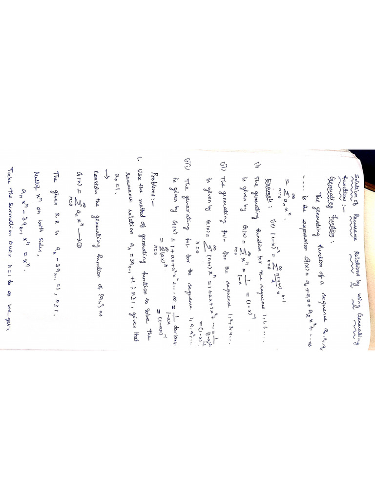 Recurrence Relation Using Generating Function Hand Written Notes | PDF