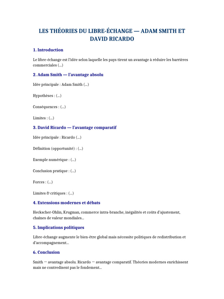 Théories du libre-échange : Smith et Ricardo | PDF