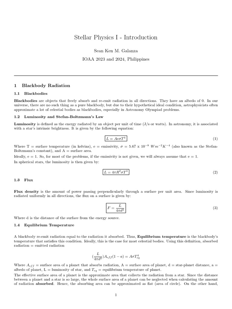 Stellar Physics: Blackbody Radiation & Magnitudes | PDF | Physical ...