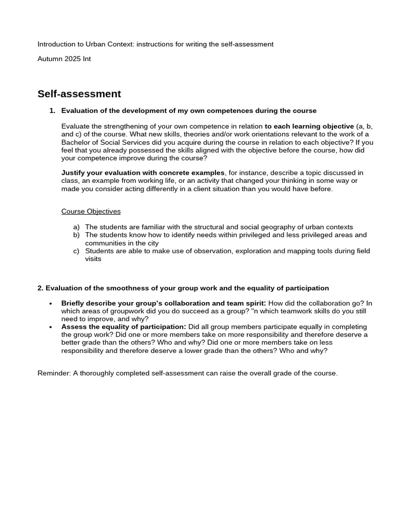 Urban Context Self-Assessment Guide | PDF