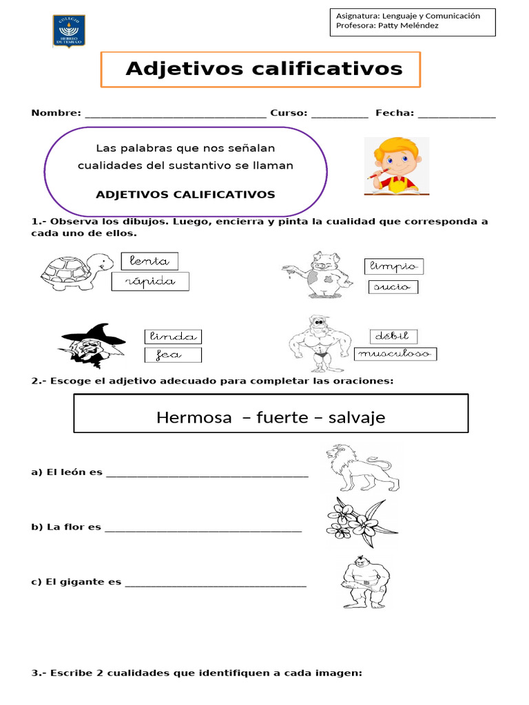 Adjetivos Calificativos: Actividades y Ejercicios | PDF