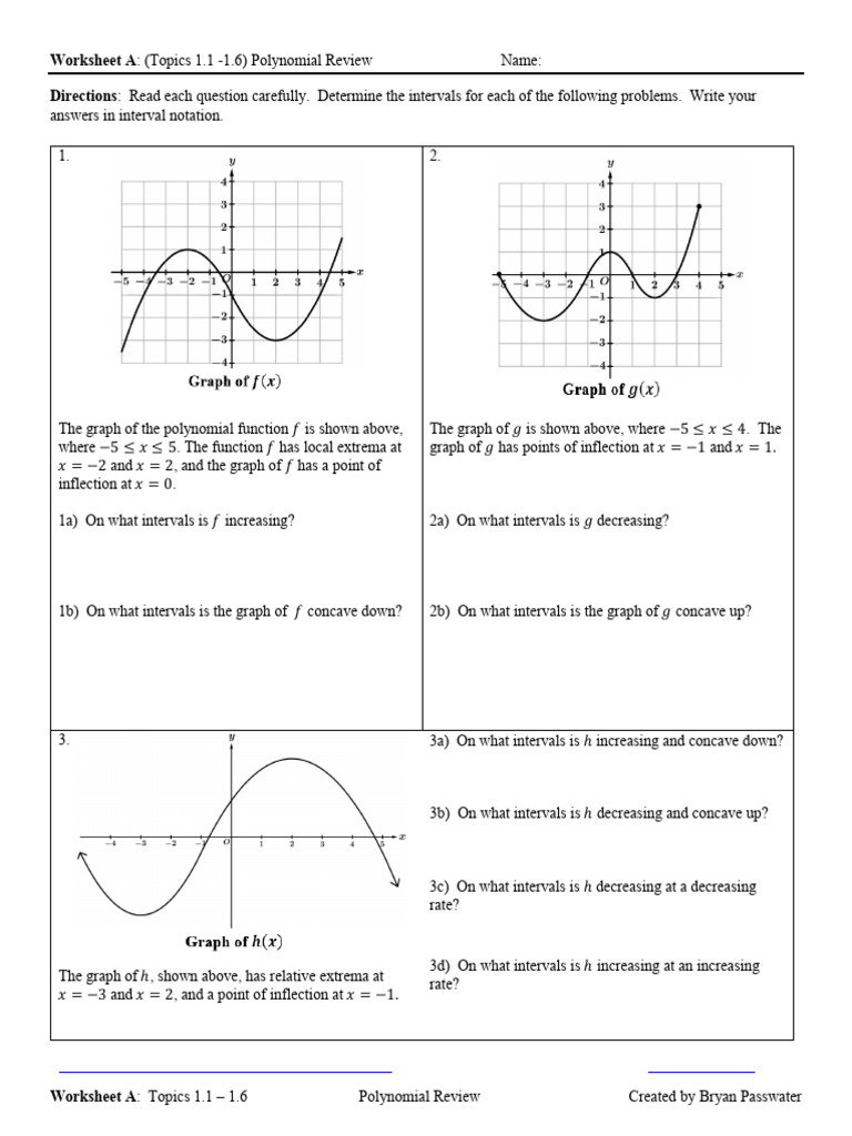Polynomial Review Worksheet 1.1-1.6 | PDF | Function (Mathematics ...