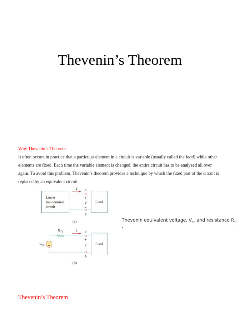 Thevenin's Theorem | PDF
