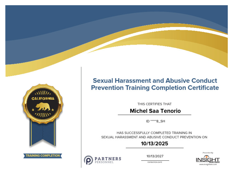 Sexual Harassment Training Certificate | PDF