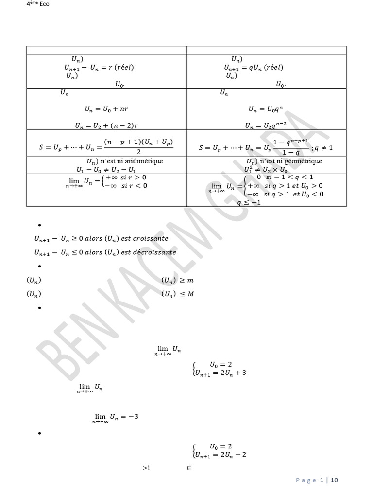 Suites Arithmétiques et Géométriques | PDF | Limite (mathématiques ...