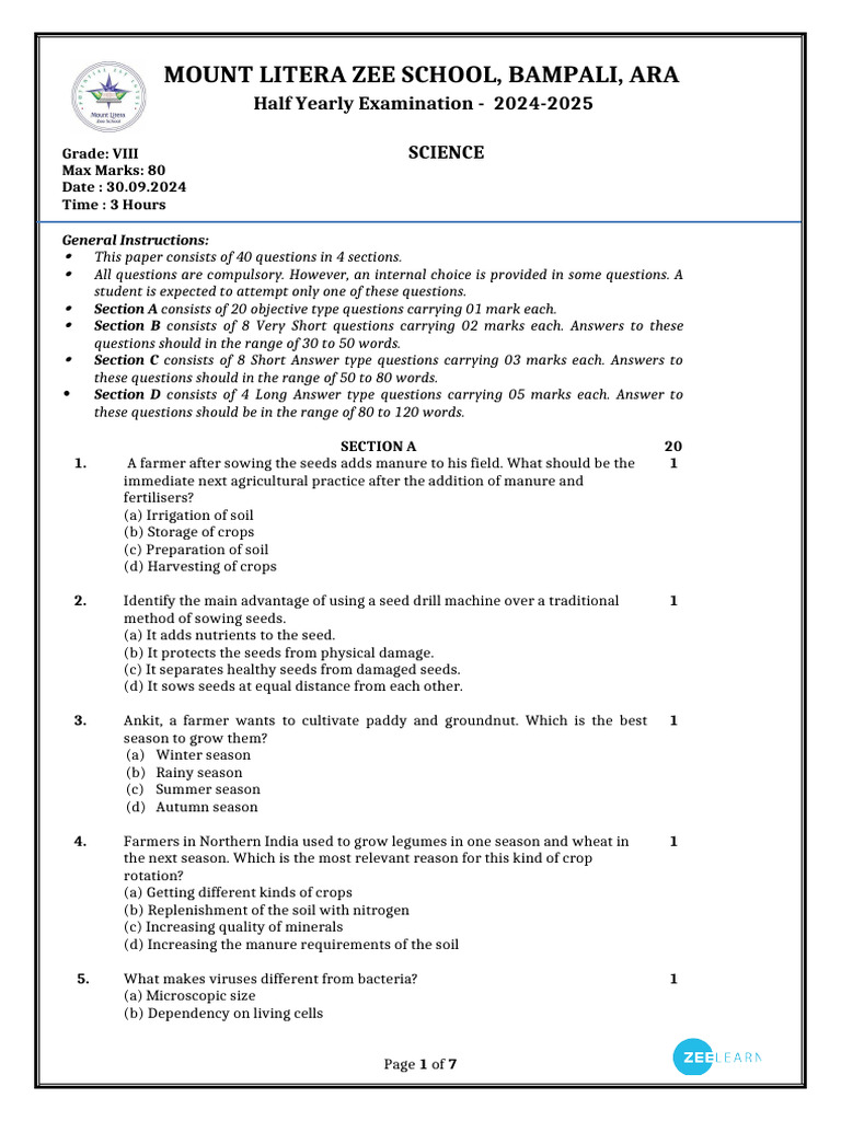 Grade 8th - Science - HY - Final | PDF | Force | Soil