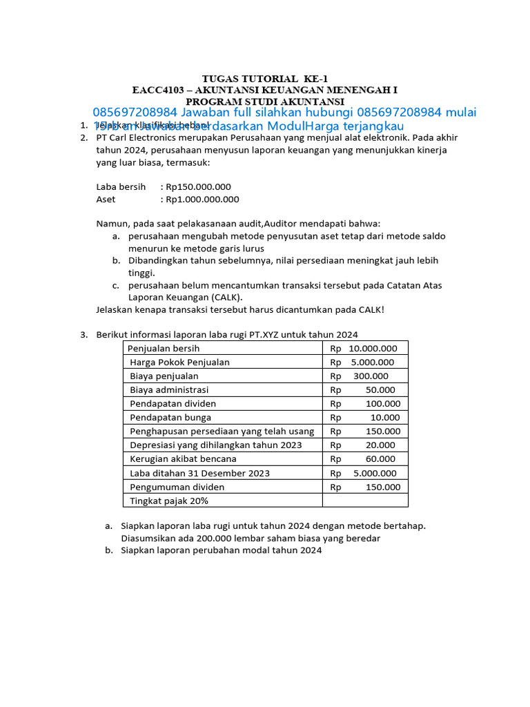 Laporan Keuangan PT Carl dan PT XYZ 2024 | PDF