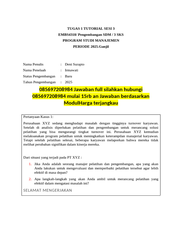 Tugas 1 Tutorial Pengembangan SDM | PDF