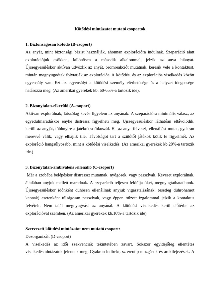 Kötődési Mintázatot Mutató Csoportok | PDF