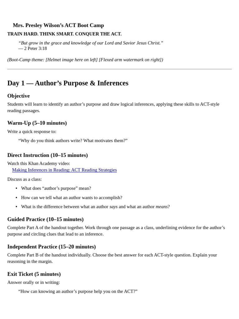 ACT BOOT CAMP Day 1 | PDF