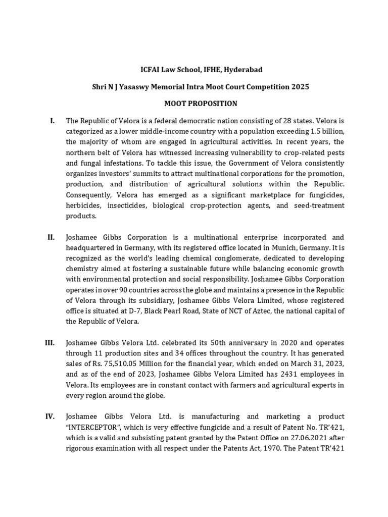 Shri NJ Yasaswy Memorial IMC'25 - Proposition | PDF | Patent | Trademark