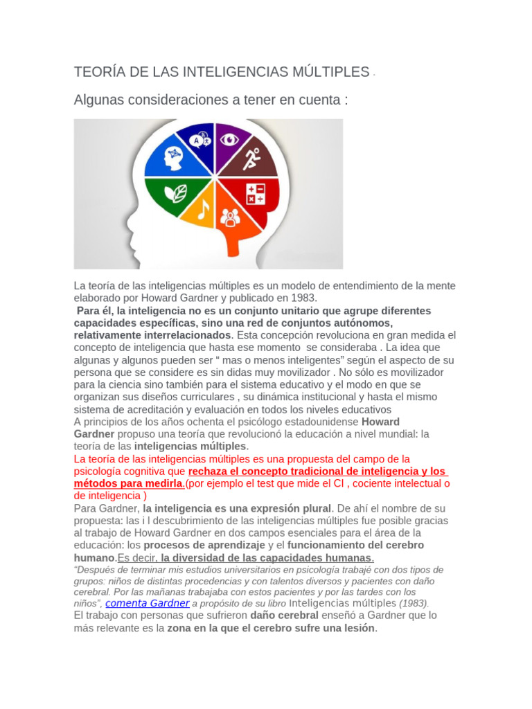 Teoria de Las Inteligencias Multiples | PDF | Inteligencia | Sicología