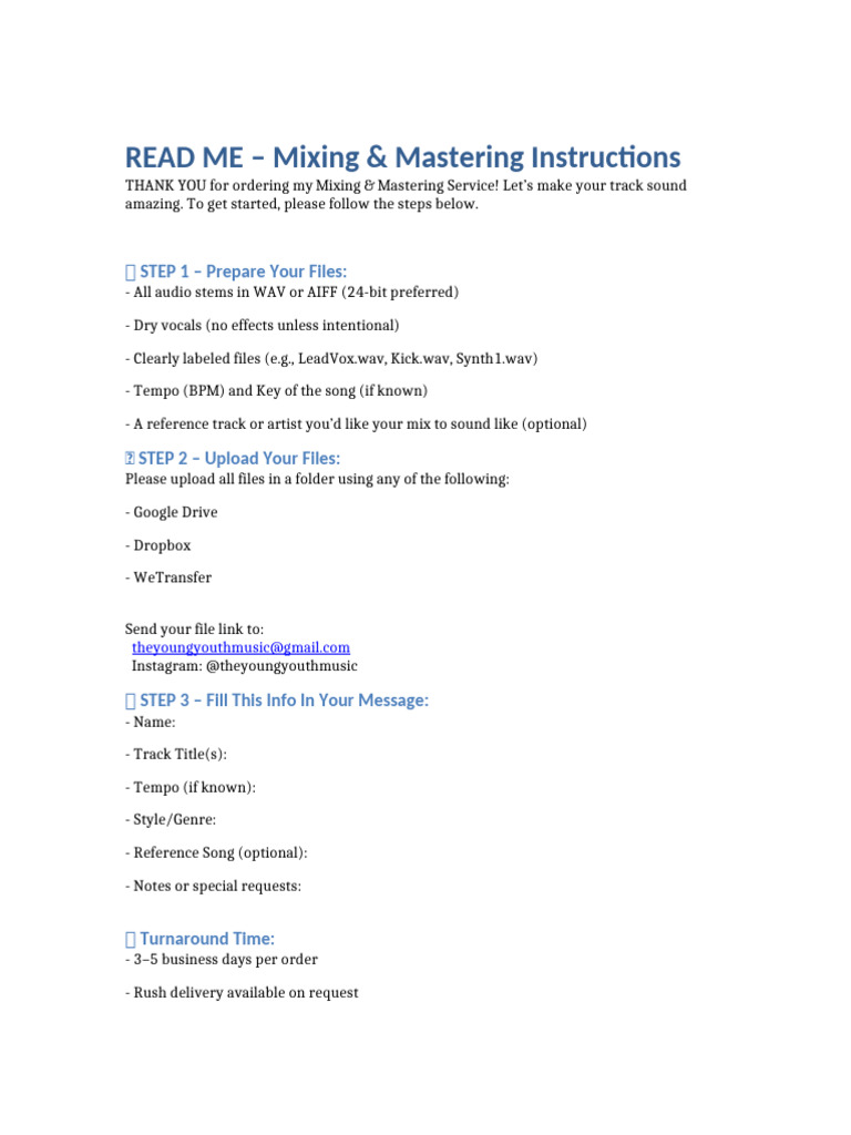 Read Me Mixing Mastering Instructions | PDF