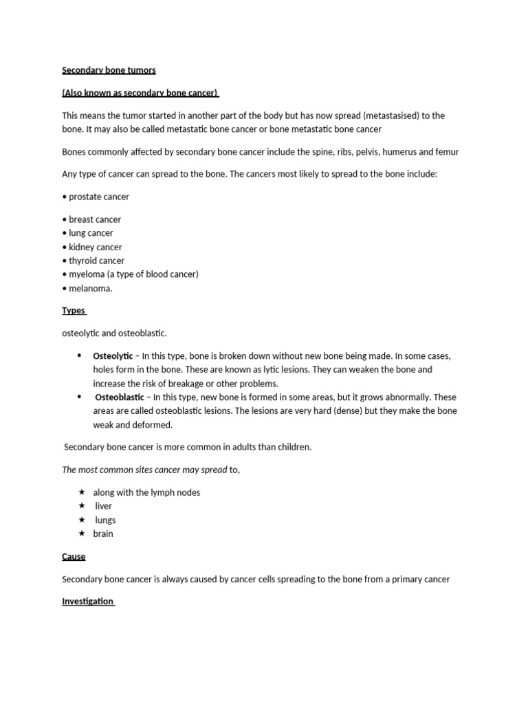 Secondary Bone Tumors (Orthopedics) | PDF | Cancer | Bone