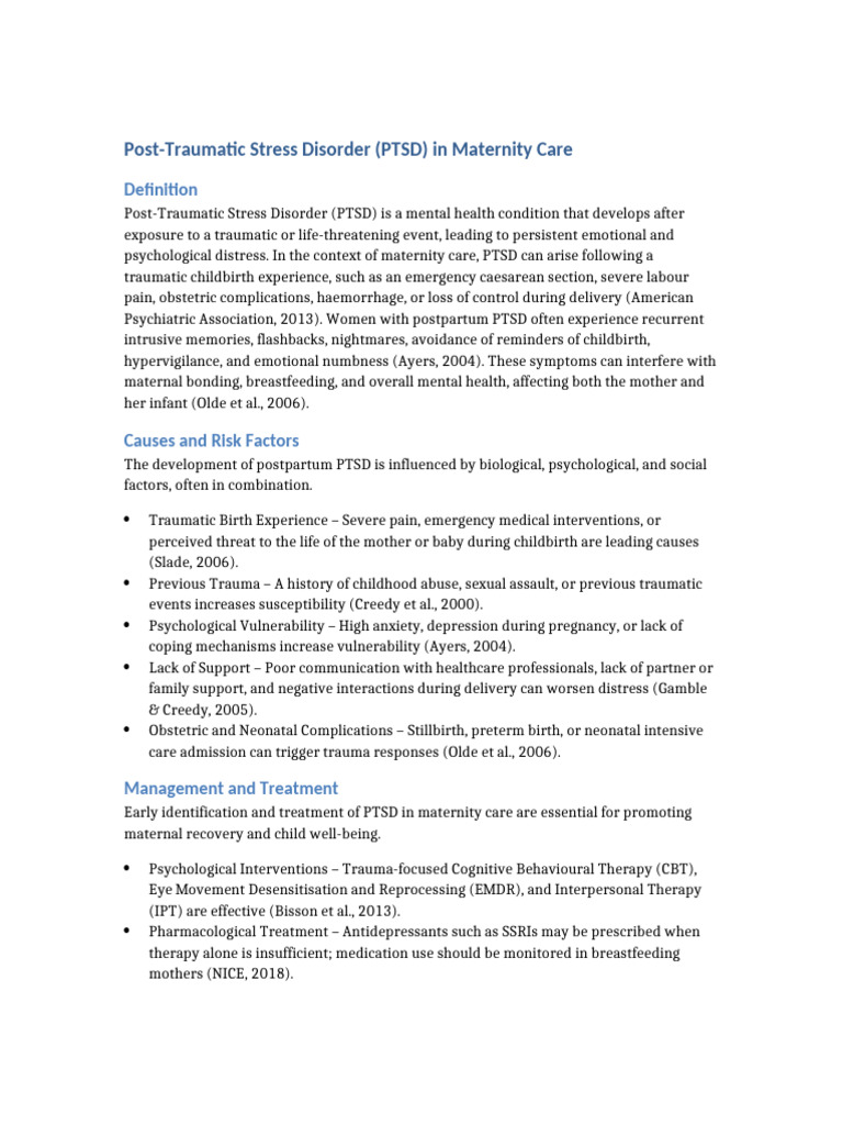 PTSD in Maternity Care: Causes & Treatment | PDF | Childbirth ...
