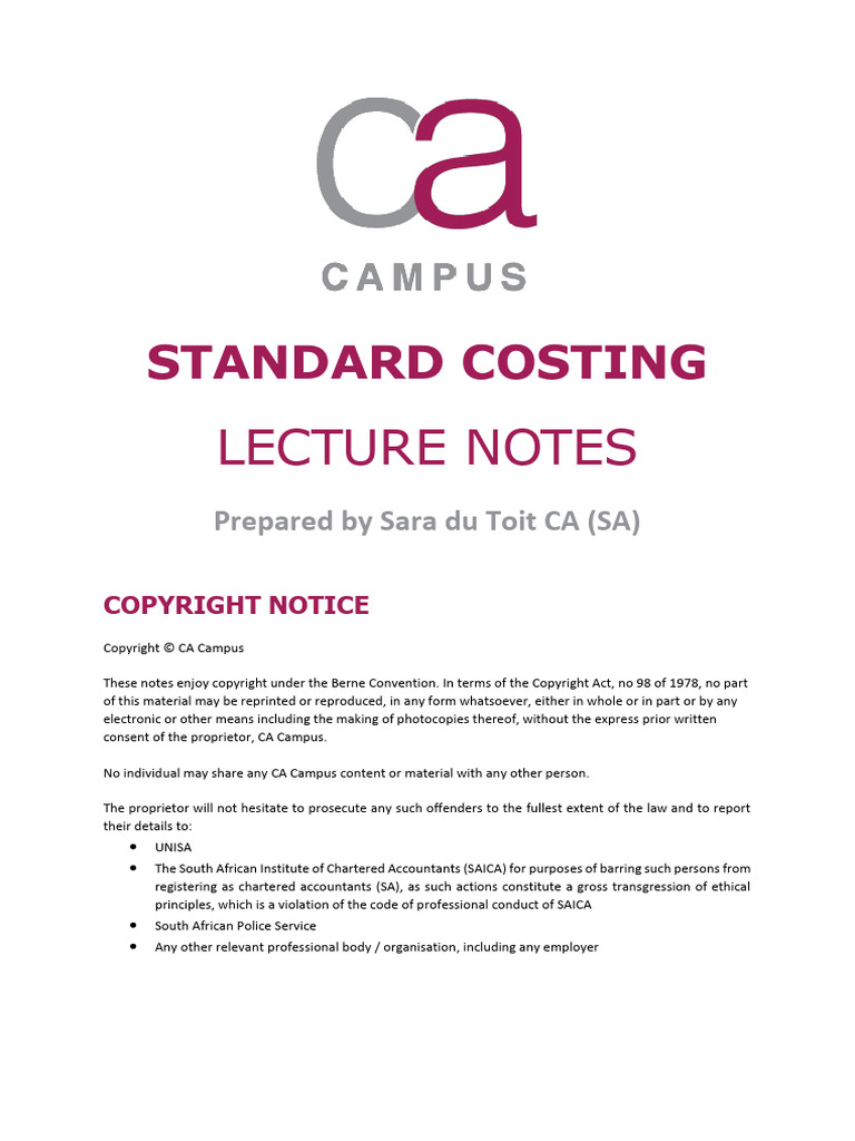 Standard Costing Lecture Notes | PDF | Inventory | Variance
