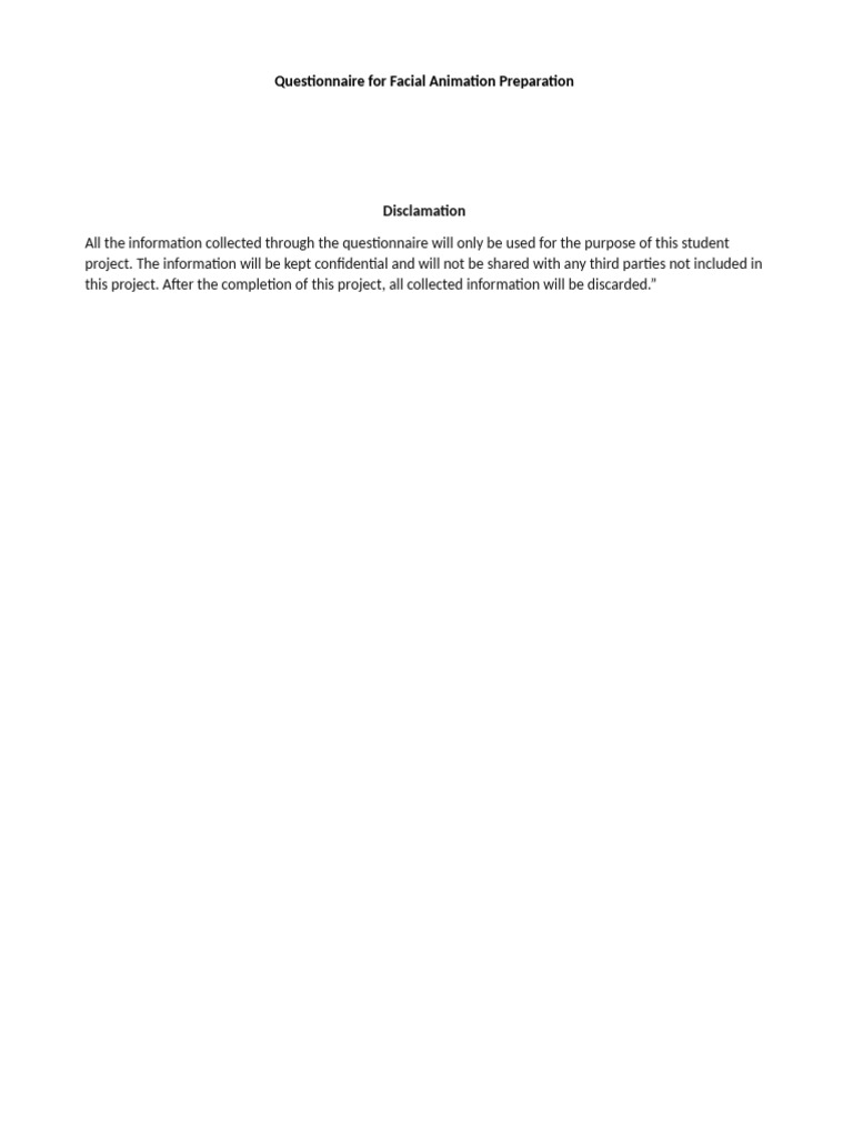Facial Animation Preparation Questionnaire | PDF | Emotions | Experience