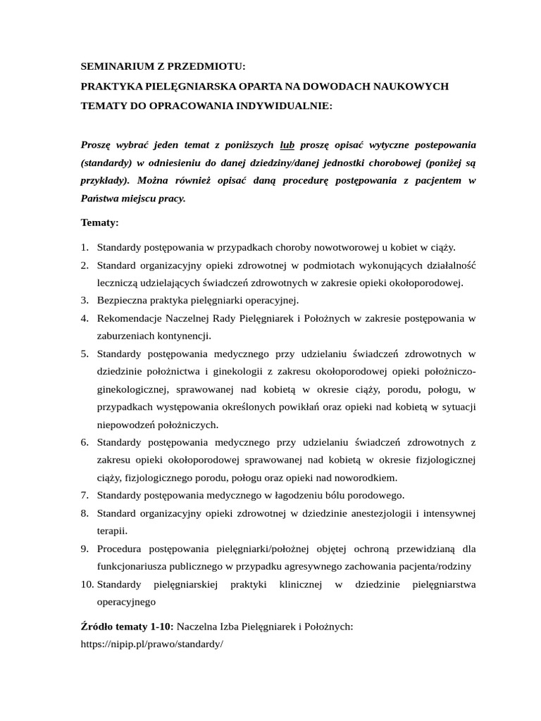Zaliczenie - Praktyka Pielęgniarska Oparta Na Dowodach | PDF