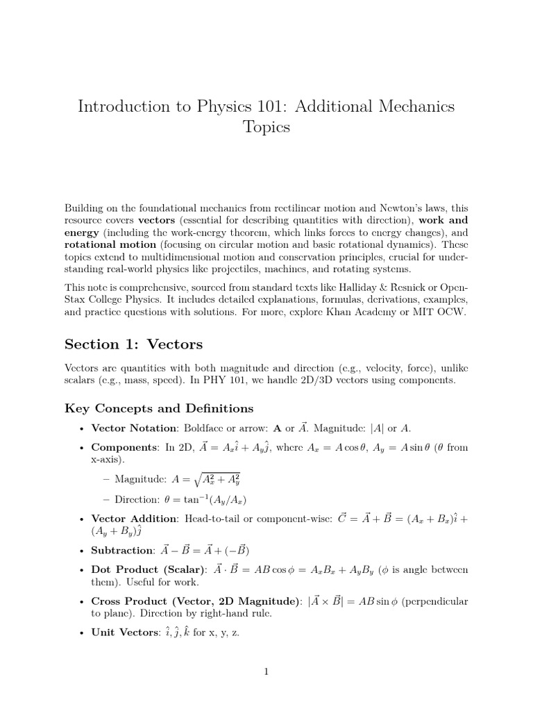 Introduction To Physics 101 Additional Mechanics | PDF | Force | Torque