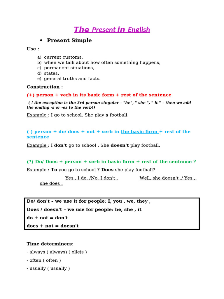 The Present in English - Present Tenses | PDF | Verb | English Language