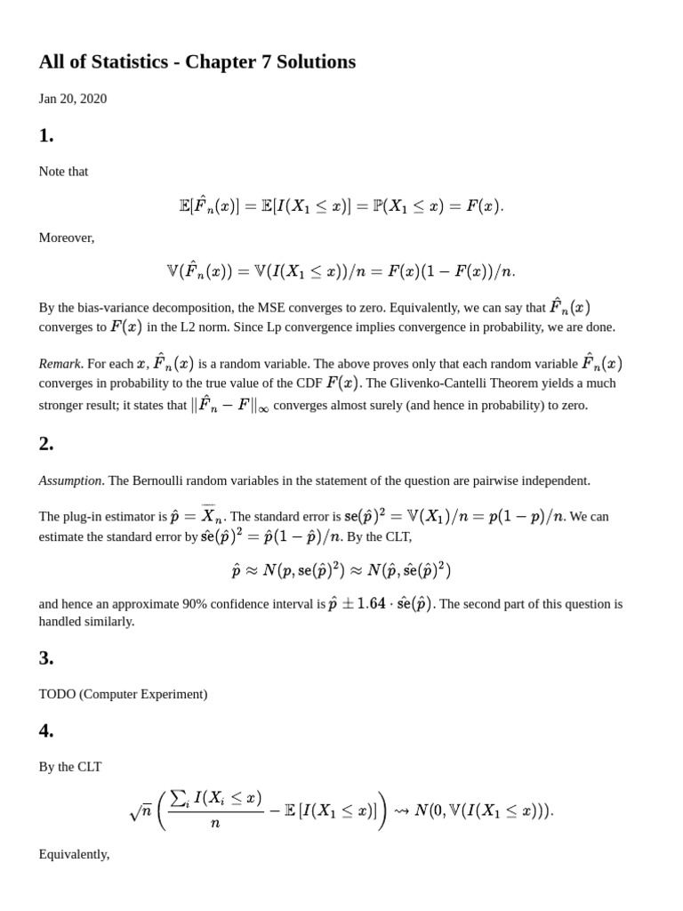 All of Statistics Chapter 7 Solutions | PDF | Statistical Inference ...