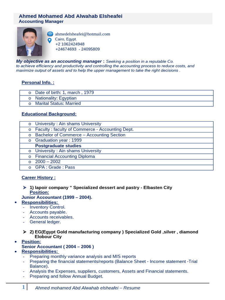 Ahmed Mohamed Abd Alwahab Elsheafei Resume | PDF | Taxes | Accounting