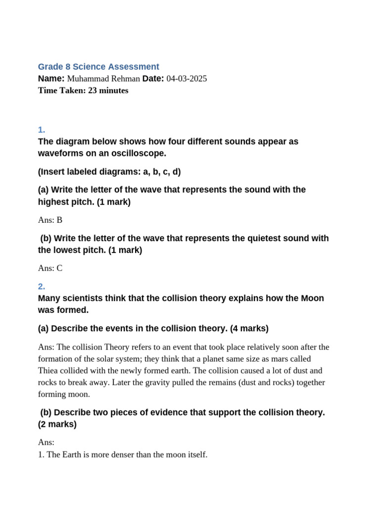 Grade 8 Science Assessment Overview | PDF | Moon | Earth