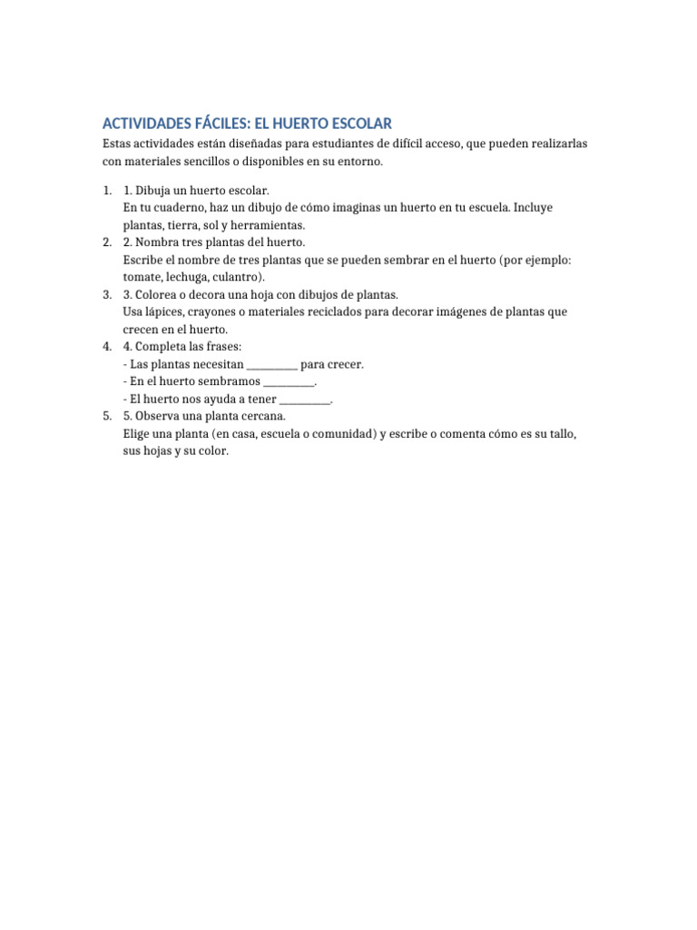Actividades de Dibujo para Huertos Escolares | PDF
