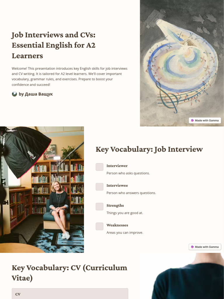 A2 English for Job Interviews & CVs | PDF