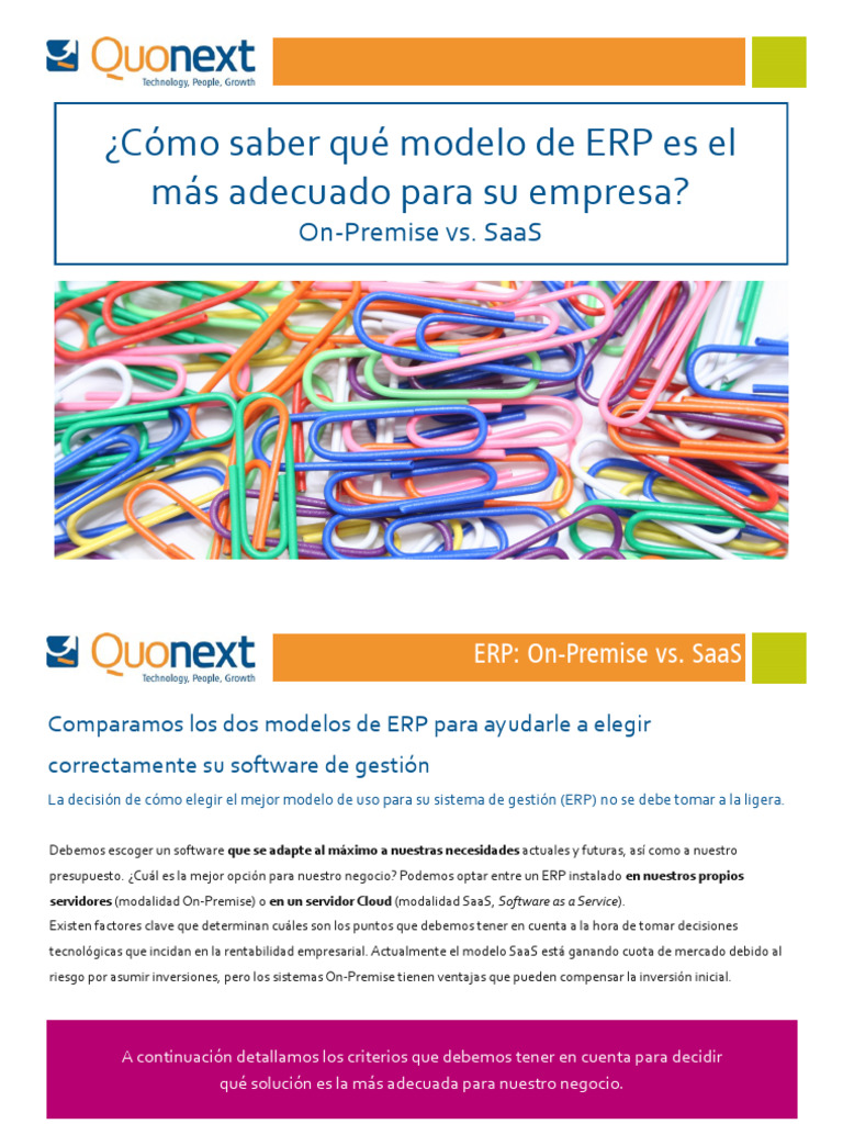 Elija El Mejor ERP para Su Empresa. On Premise vs. SaaS | PDF ...