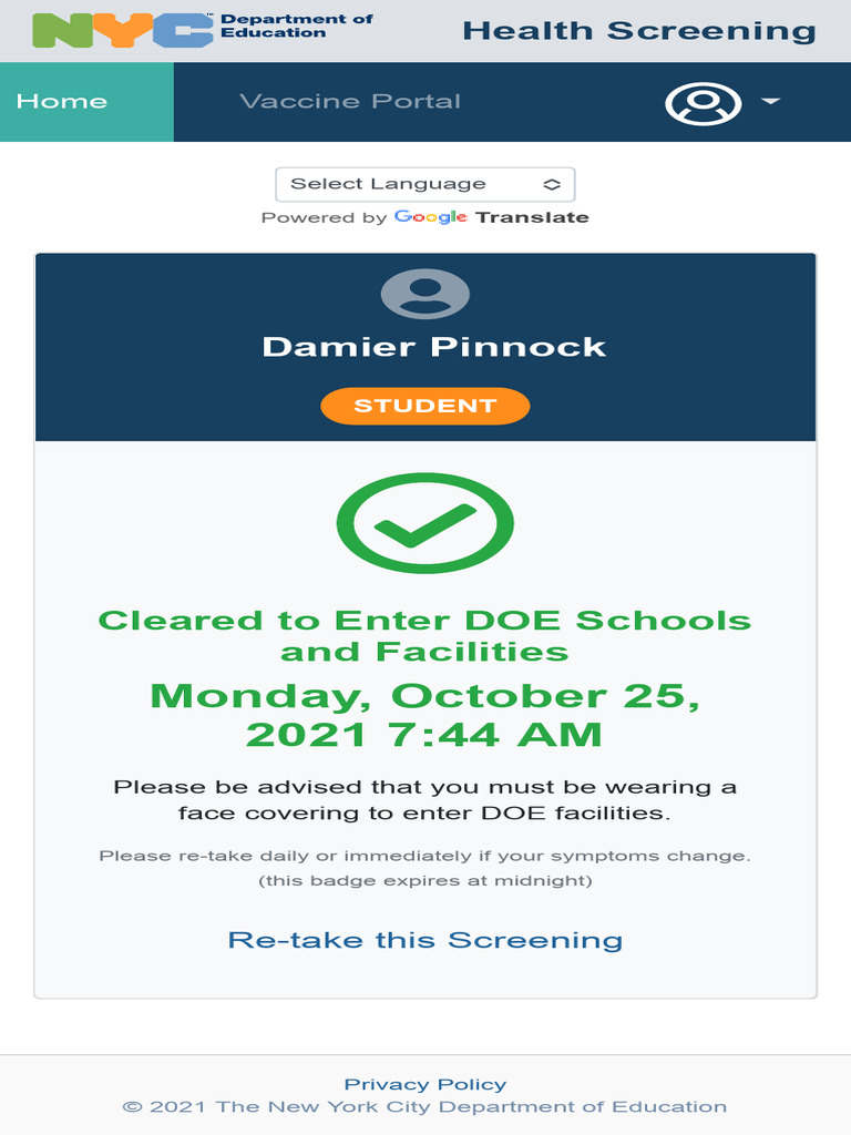 NYC DOE Health Screening 3 | PDF