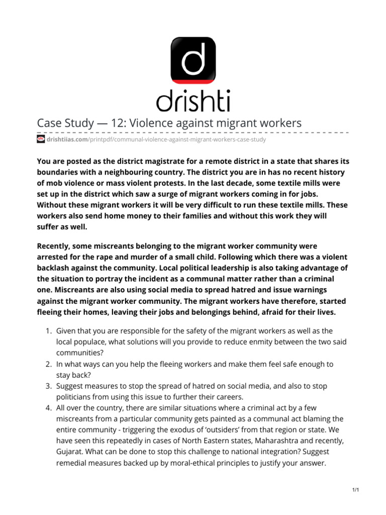 Communal Violence Against Migrant Workers Case Study | PDF